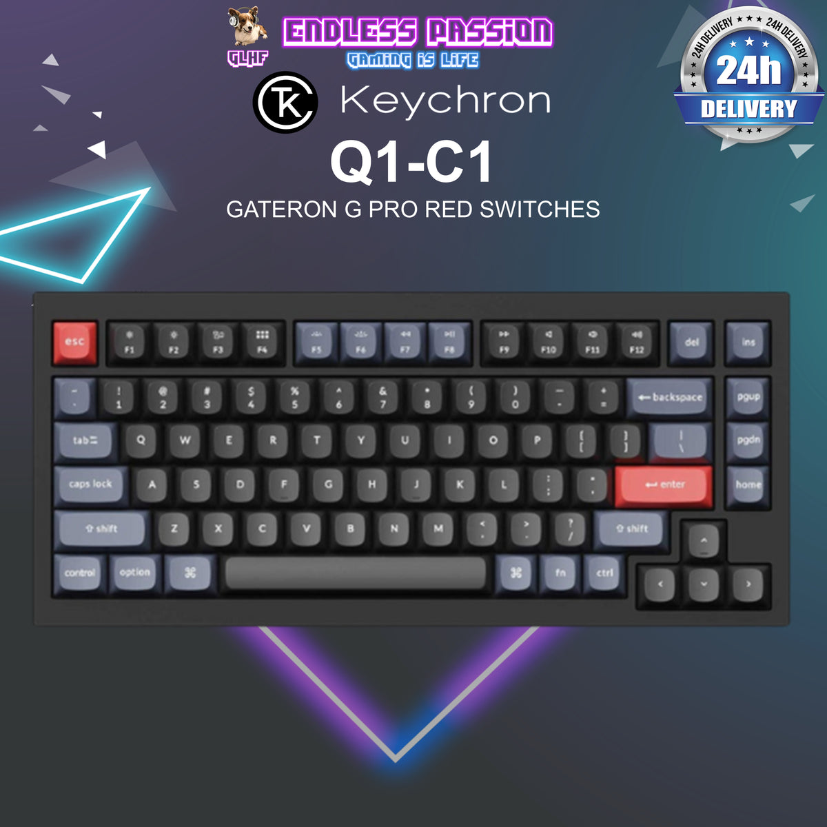 Keychron Q1 75% Carbon Black with Phantom Red Linear Switches – Endless Passion
