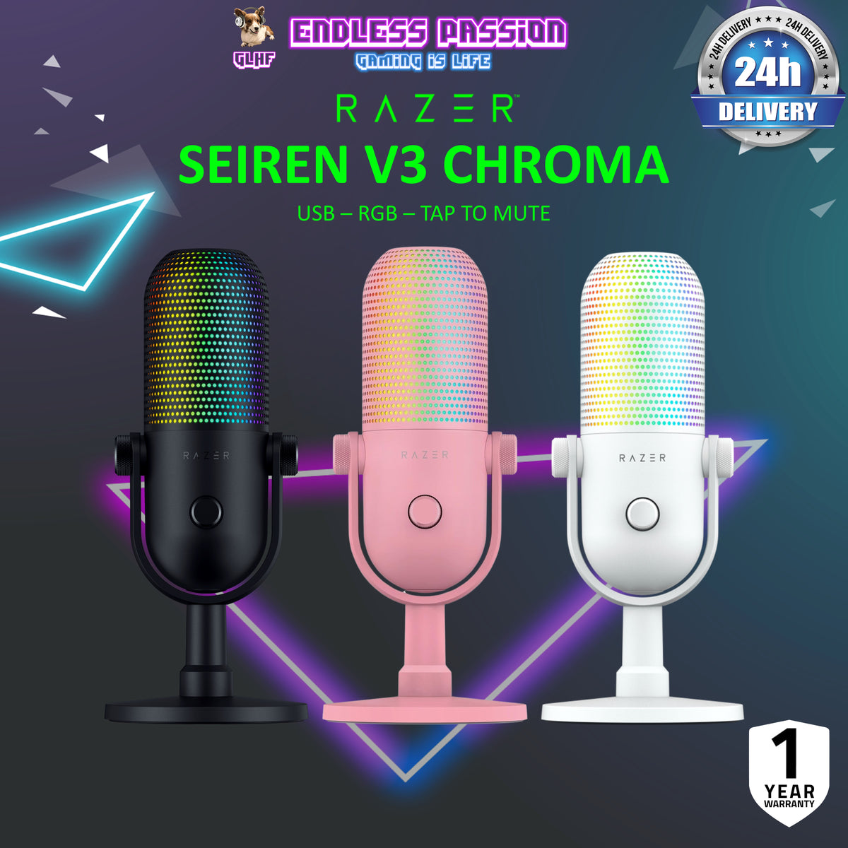 Razer Seiren V3 Chroma - RGB USB Microphone with Tap-to-Mute – Endless Passion